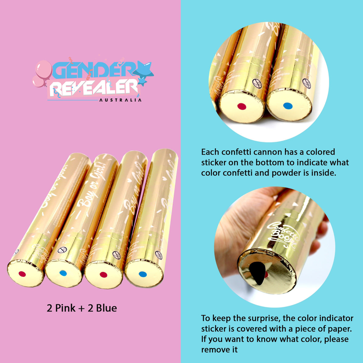 Gender Reveal Combination Cannon 4 Pack - Gender Revealer Australia