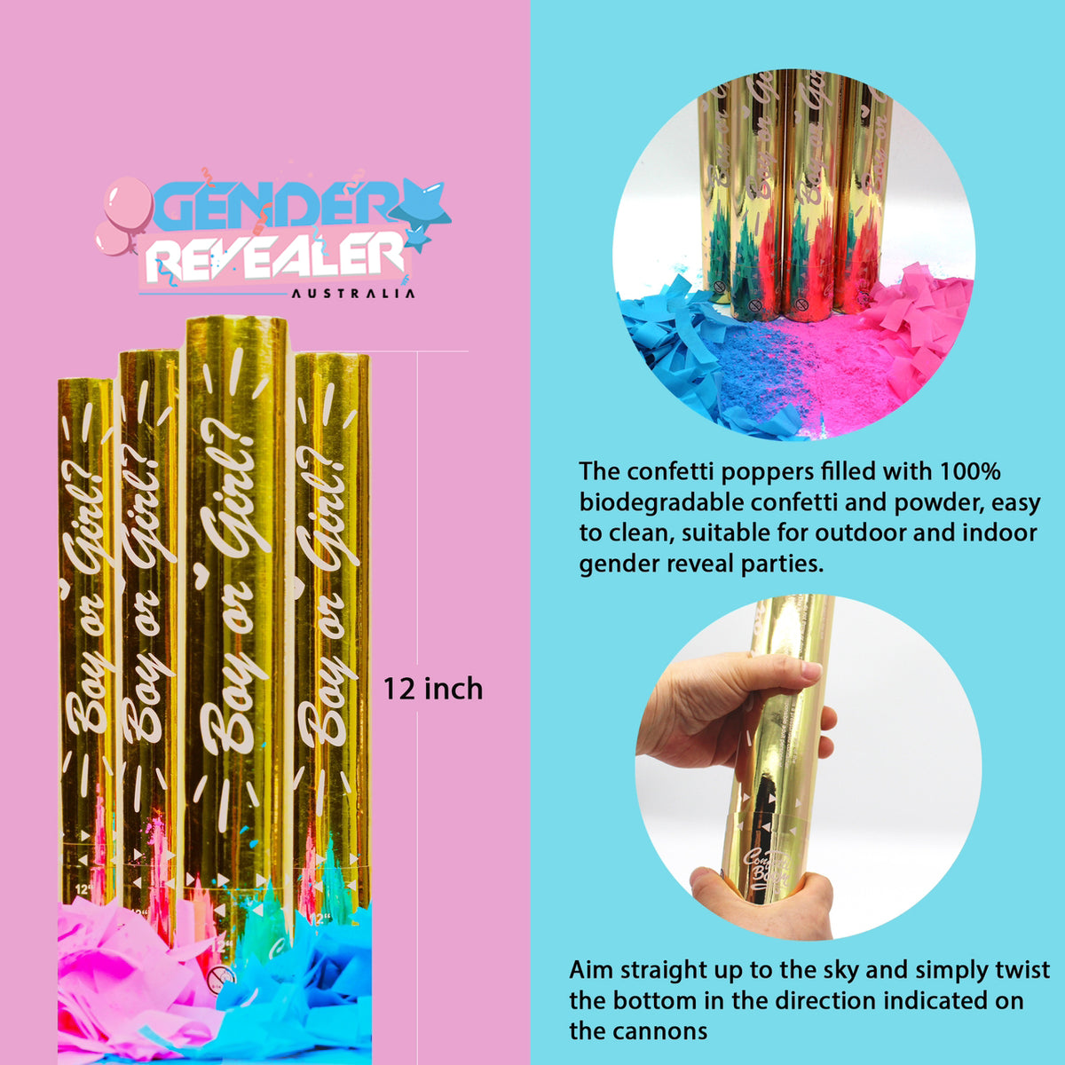 Gender Reveal Combination Cannon 4 Pack - Gender Revealer Australia
