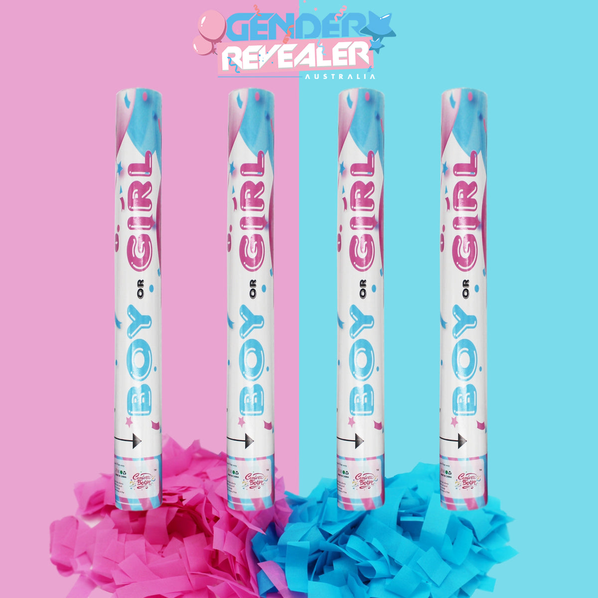 Gender Reveal Confetti Cannon 4 Pack - Gender Revealer Australia